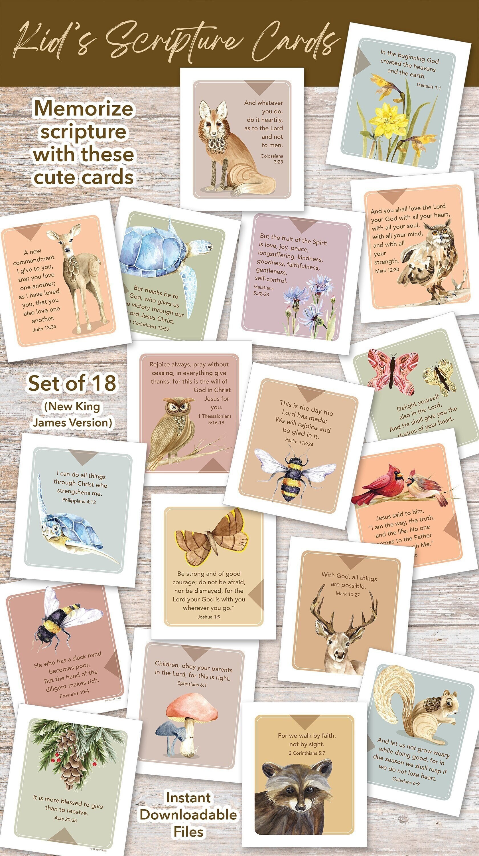 Easy Kids Bible Cards Bible Verse Memory Cards Christ Activity Bible ...