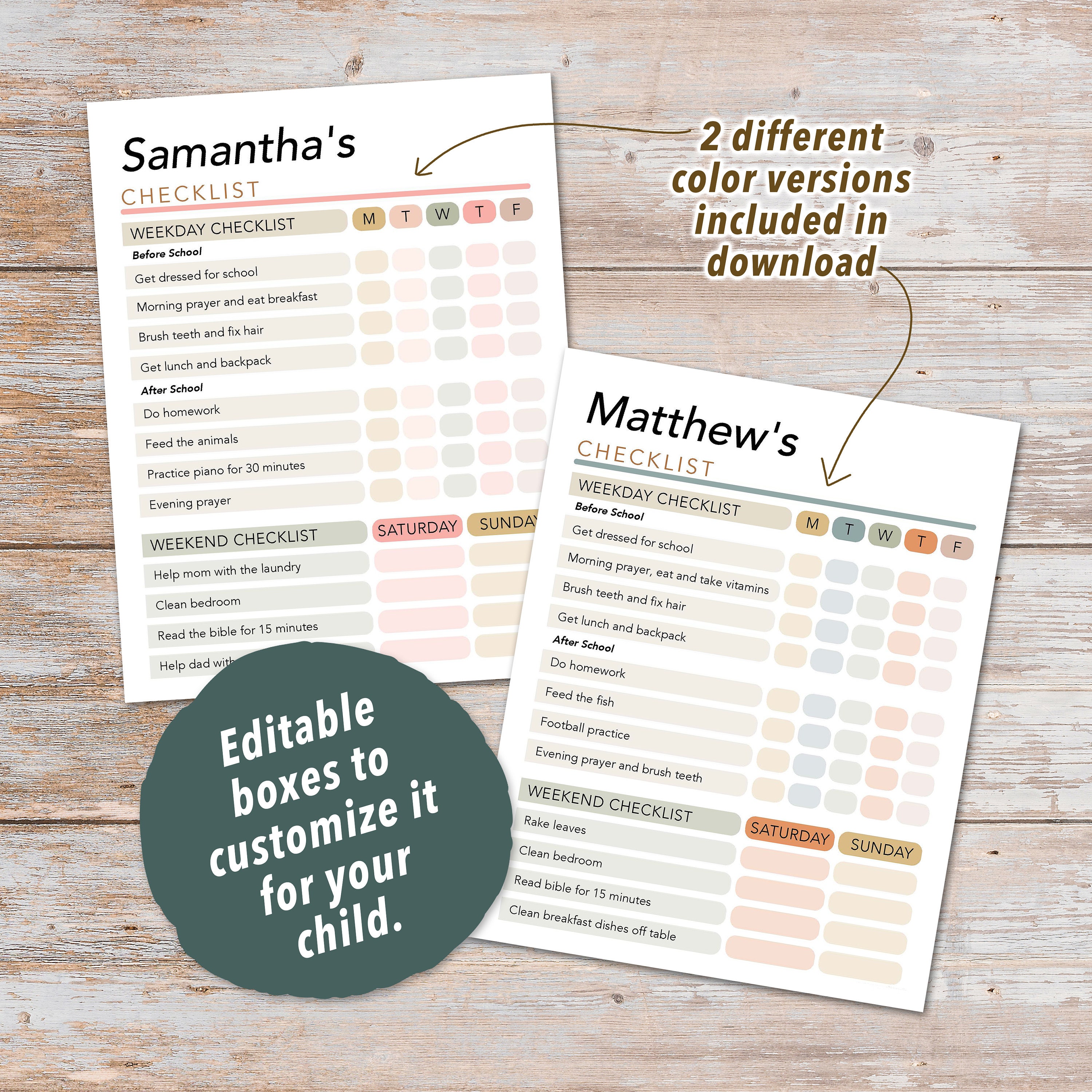 Editable Checklist Chore Chart for Kids Personalized Printable to Do ...