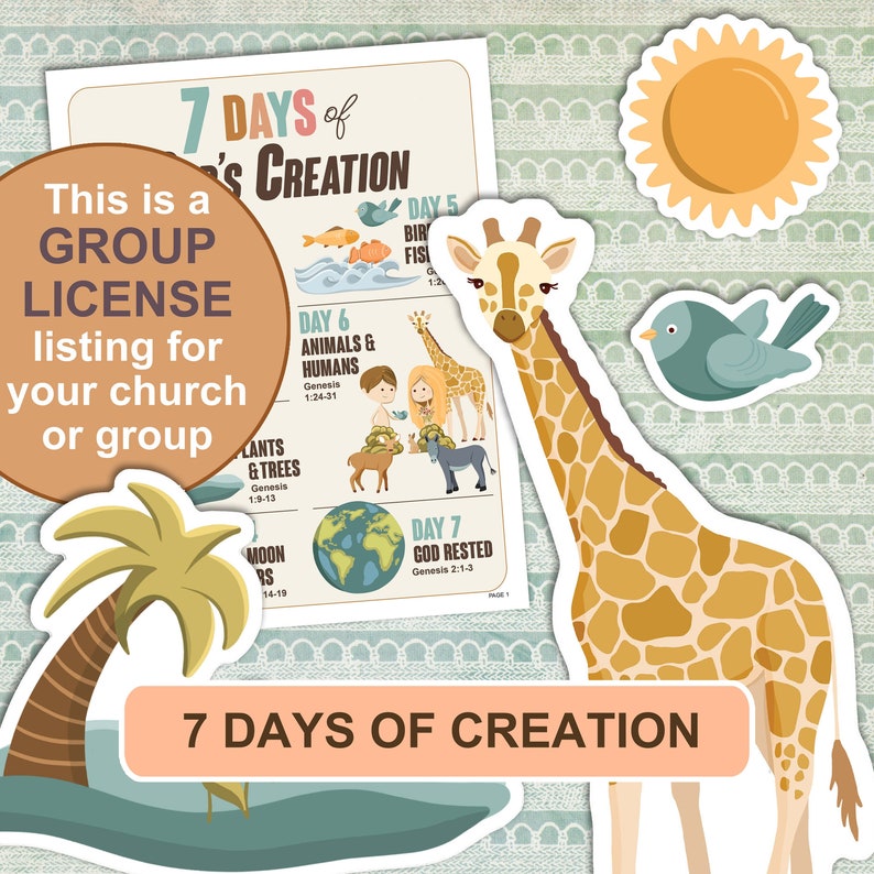 GROUP LICENSE 7 Days of Creation Christian Lesson for Kids, Printable ...