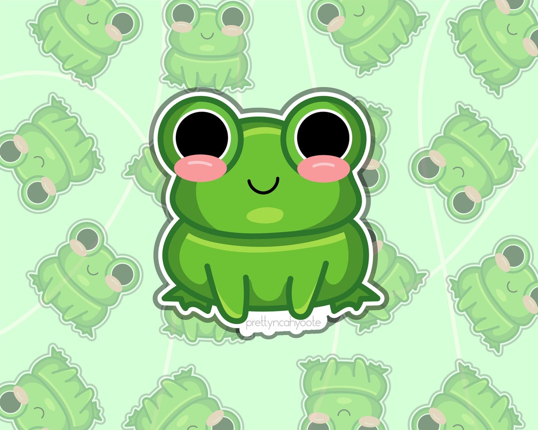 Frog Sticker Cute Frog Chibi Weather & Waterproof Vinyl Sticker Green ...