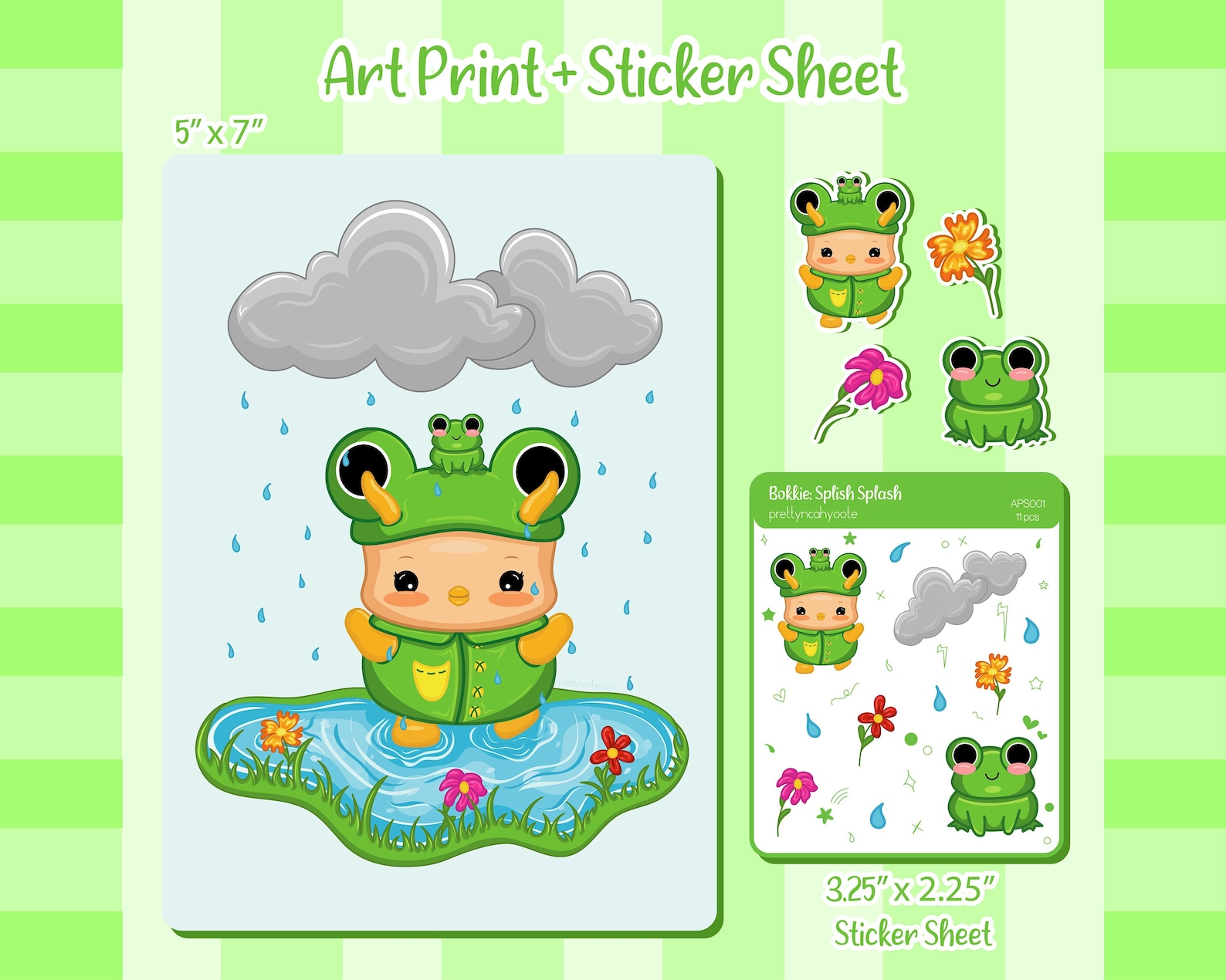 Bokkie Splish Splash Art Print With Sticker Sheet | Rainy Day Puddles ...