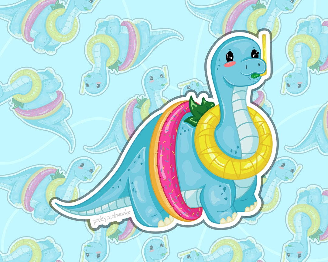 Floaty Brontosaurus Sticker Cute Dinosaur Weather & Waterproof Vinyl ...
