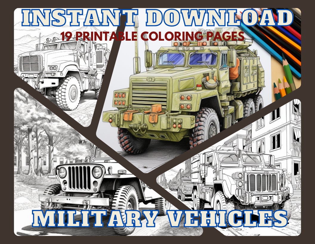 Coloring Book Pages, Military Vehicle, Instant Download, 2 Printable ...