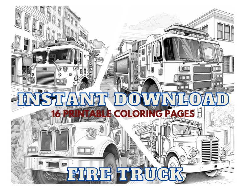 Coloring Book Pages, Firefighter Cars, Instant Download, 2 Printable ...