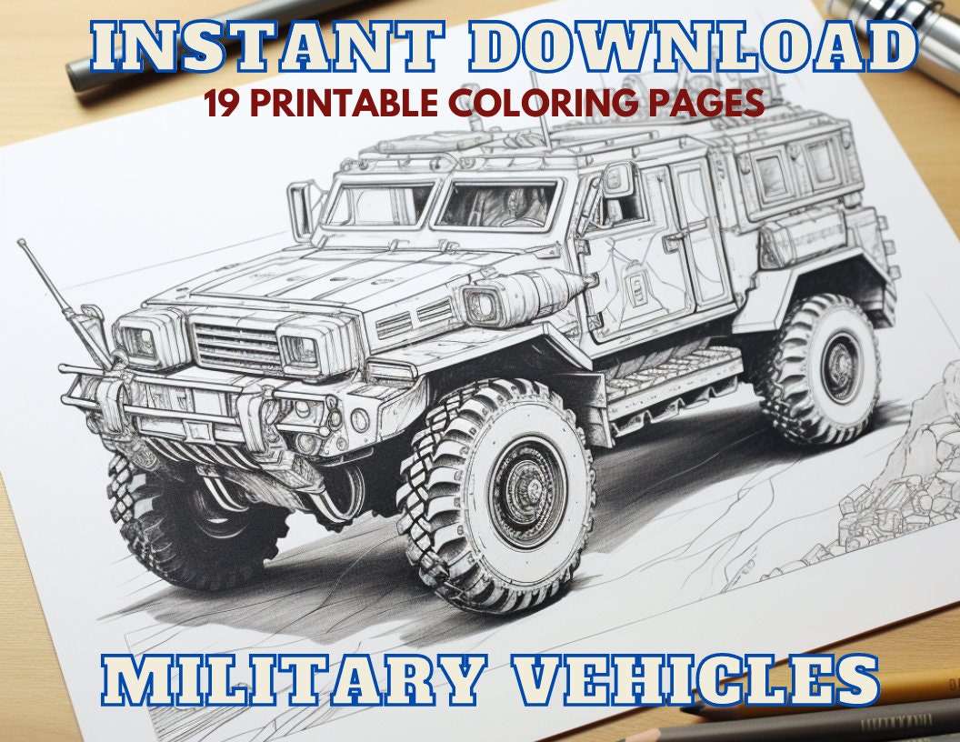 Coloring Book Pages, Military Vehicle, Instant Download, 2 Printable ...