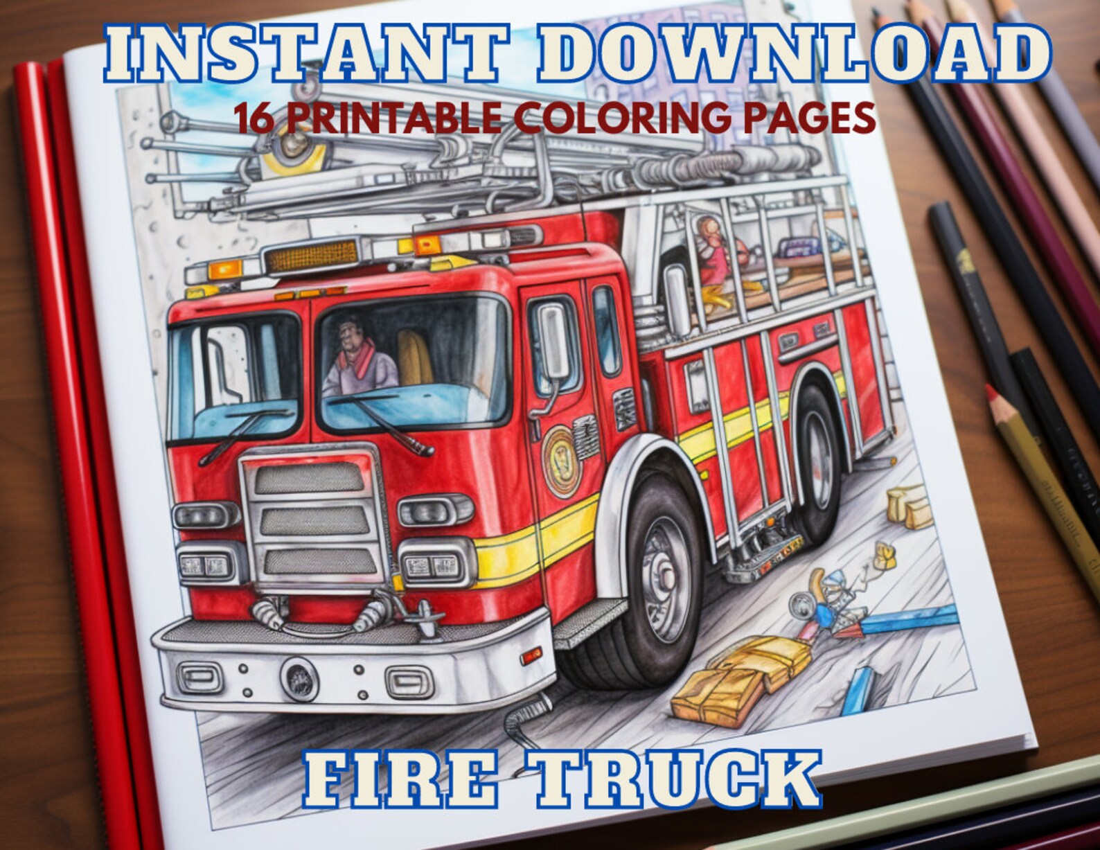 Coloring Book Pages, Firefighter Cars, Instant Download, 2 Printable ...