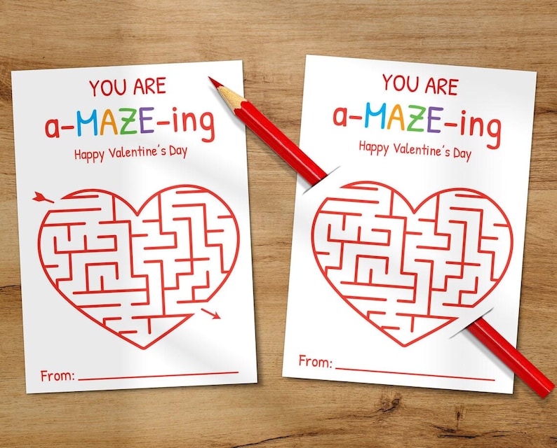 Maze Valentine Card for Kids | Pencil Holder (PDF) - Etsy