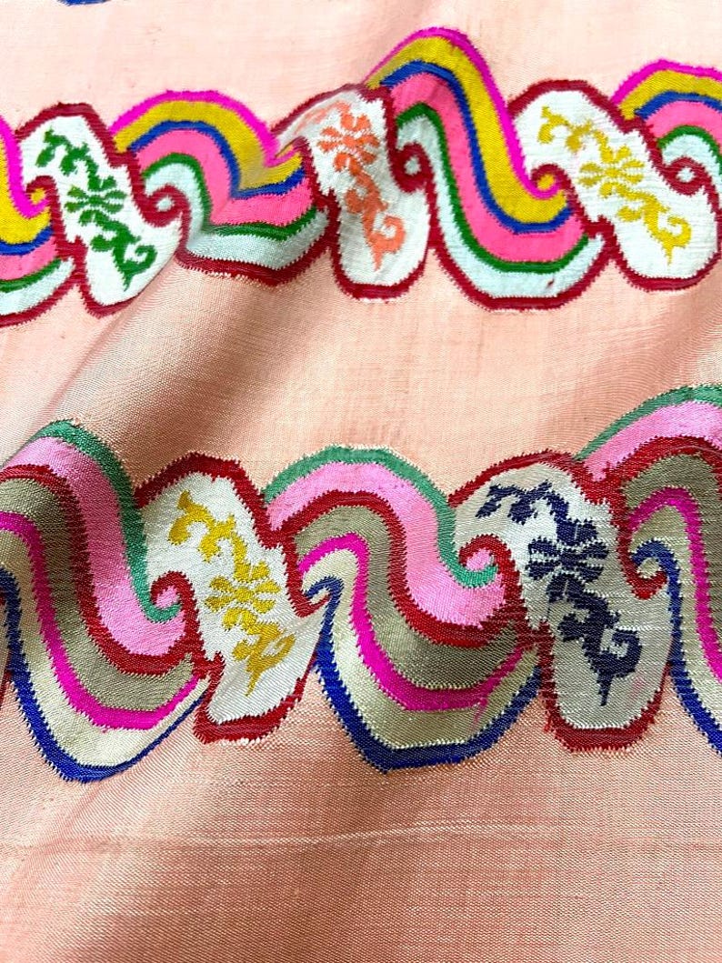 Pink Burmese Luntaya Acheik Longyi Ethnic Wrap Tube Skirt Silk Textile ...