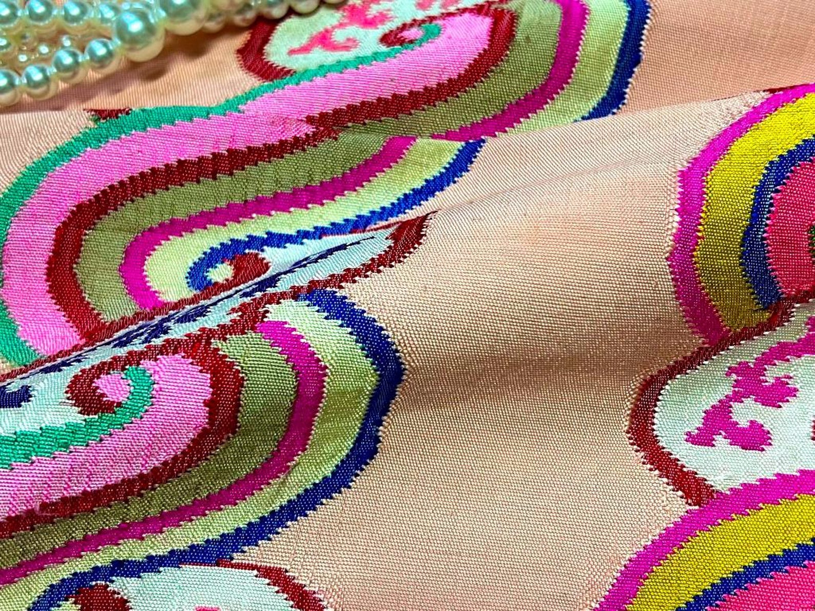 Pink Burmese Luntaya Acheik Longyi Ethnic Wrap Tube Skirt Silk Textile ...