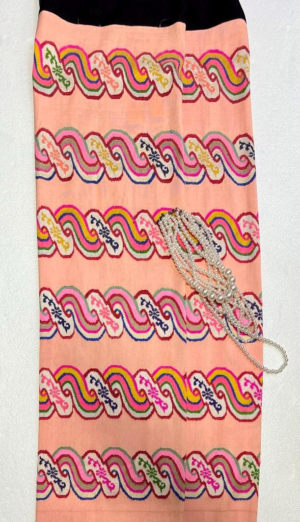 Pink Burmese Luntaya Acheik Longyi Ethnic Wrap Tube Skirt Silk Textile ...