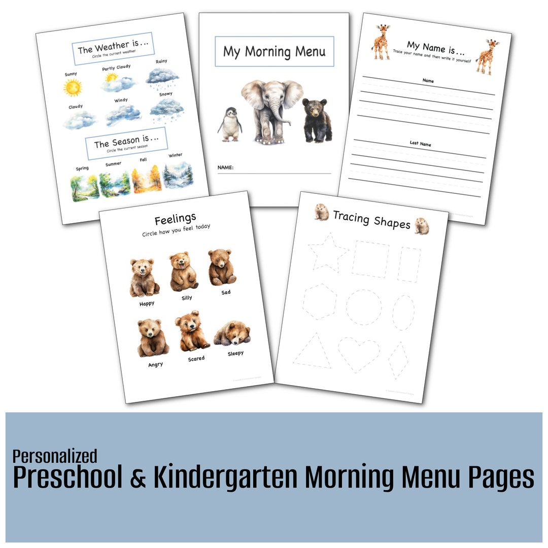 Personalized Preschool Morning Menu | Animal-themed Learning (PDF) - Etsy