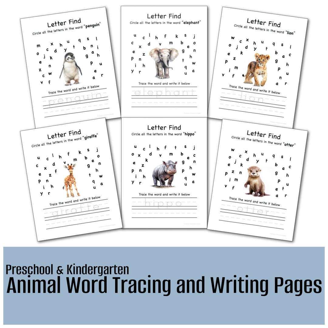 Animal Word Tracing and Writing Pages - Etsy