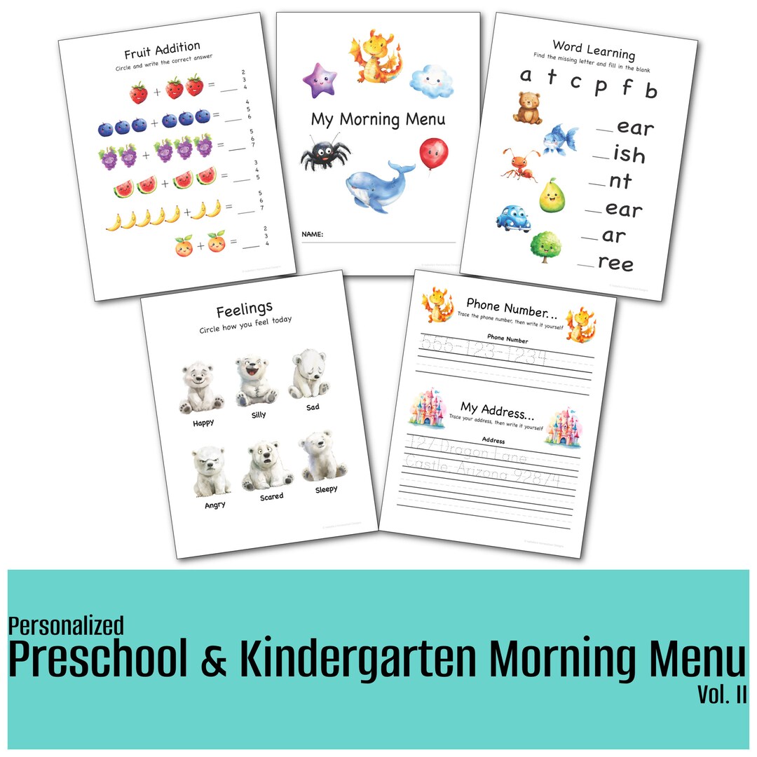 Personalized Morning Menu Printable Vol 2 for Preschool and ...