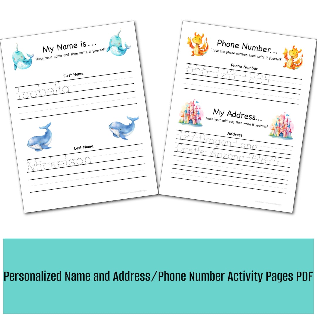 Personalized Name and Address/phone Number Activity Pages for Morning ...