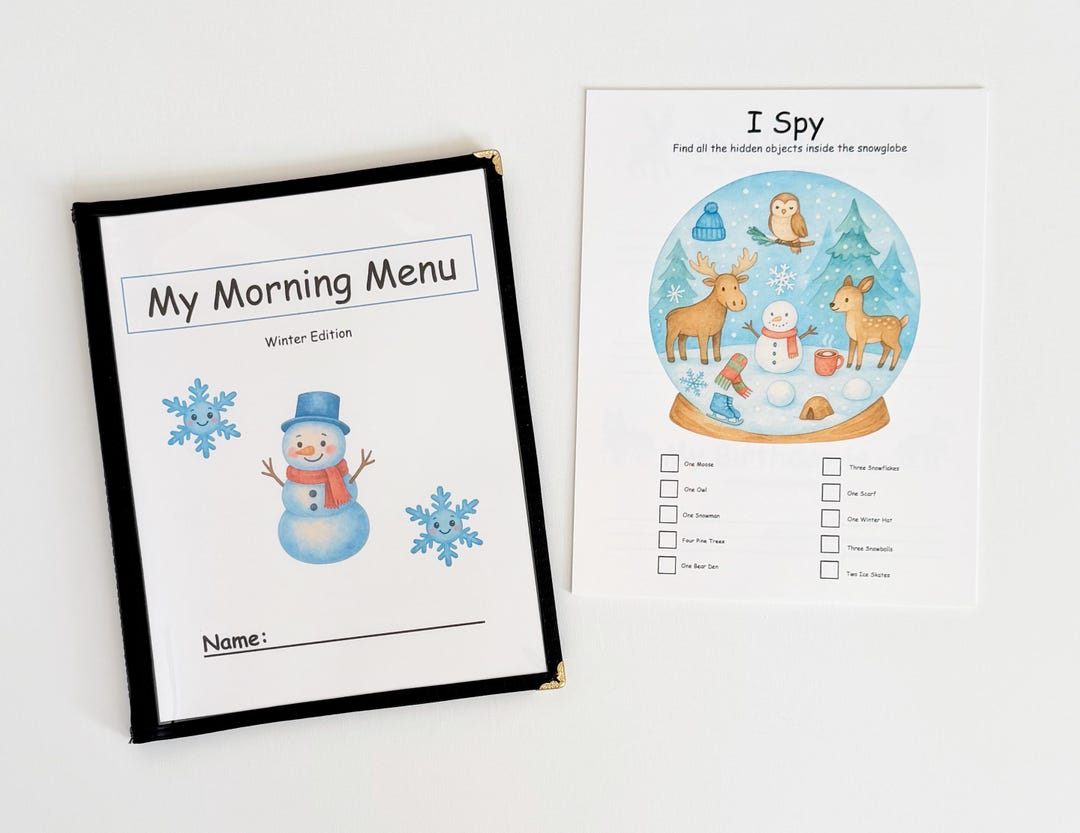 Winter Preschool Morning Menu With 18 Activity Pages Toddler Busy Book ...