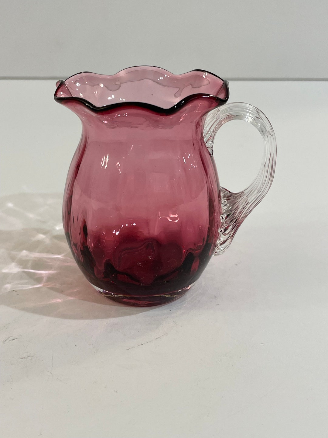 1970's Pilgrim Glass, 4 Inch Cranberry Mini Pitcher With Clear Handle ...