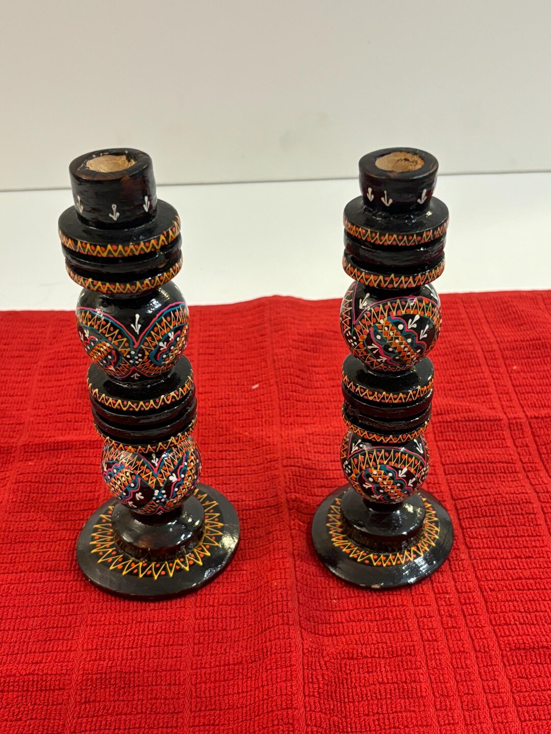 Russian, Wooden Candle Sticks, Hand Painted 7 1/2 Inches Tall - Etsy