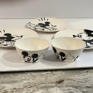 Zak Designs, White and Black Sketch of Mickey Mouse Plates and Bowl ...