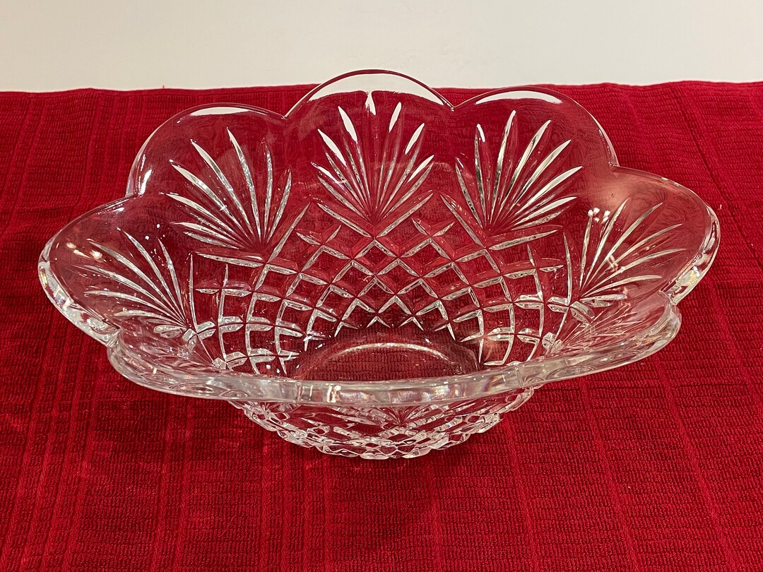 Cut Glass Oval Bowl, Vintage, 12 Inches Long - Etsy