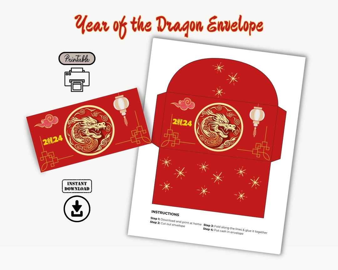 Printable 2024 Chinese New Year Red Envelope Year of the Dragon ...