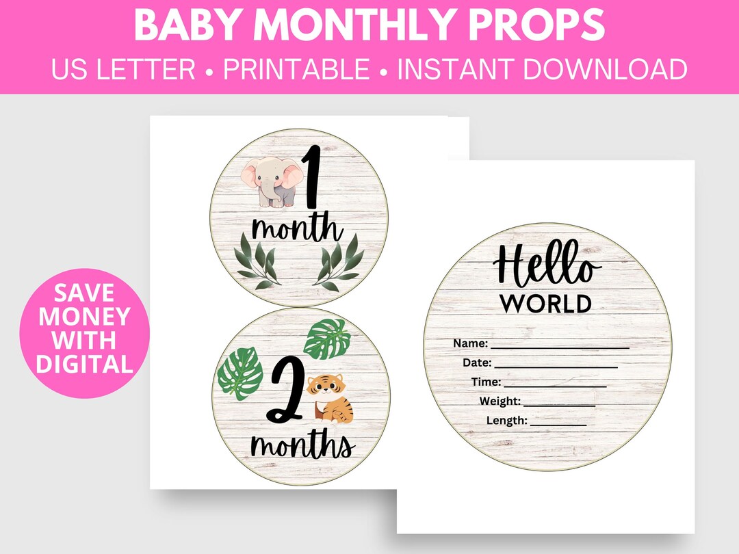 Baby Monthly Photo Props Printable (safari) - Etsy
