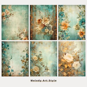 Flowers Turquoise Printable Art, Decorative Spring Paper Set, Floral ...