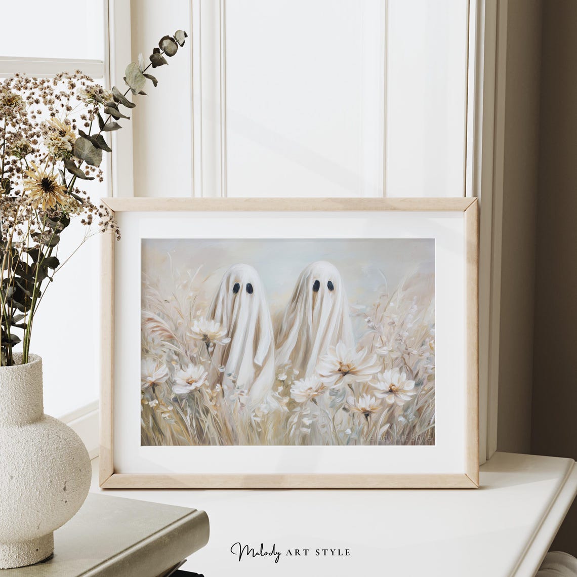 Ghosts in Flower Field Wall Art, Halloween Decor, Fall Floral Print ...