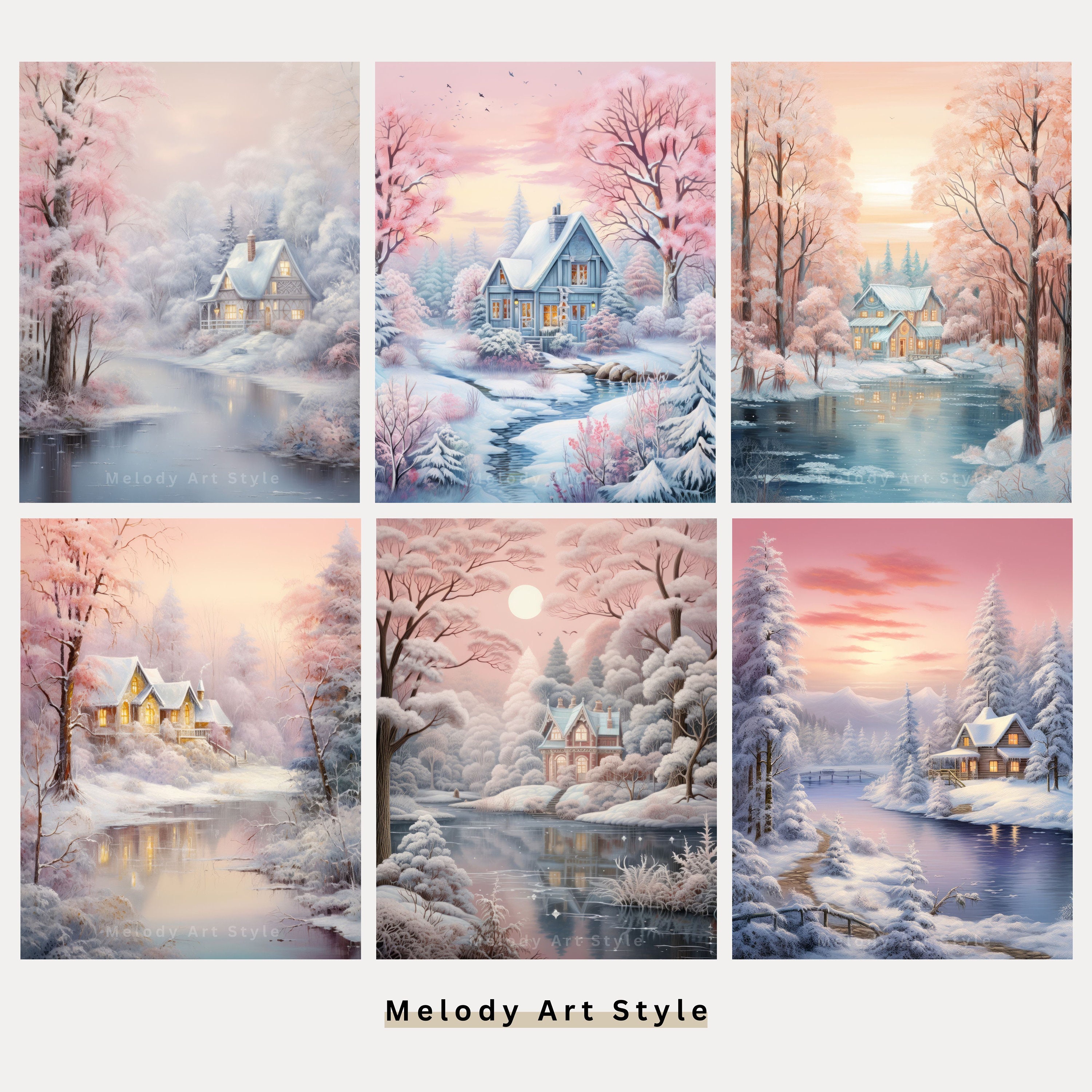 Pink Pastel Winter Wonderland Printable Art Winter Digital Papers ...