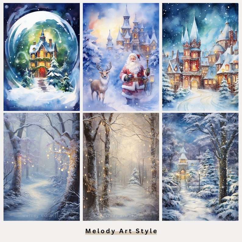 Watercolor Christmas Printable Art, Santa Claus, Christmas Tree Magical ...