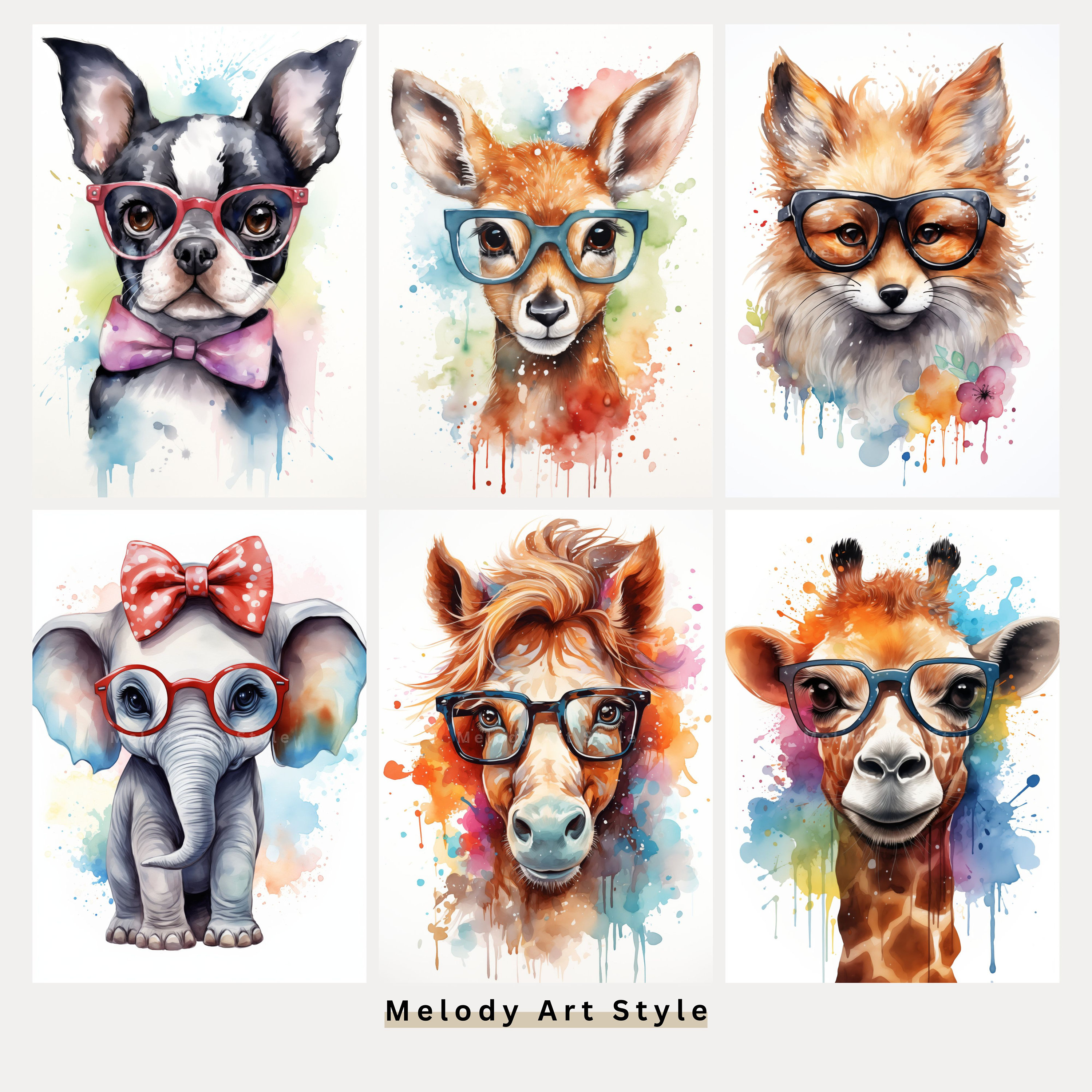 Watercolor Animal With Glasses Printable Art, Cute Animals Back to ...