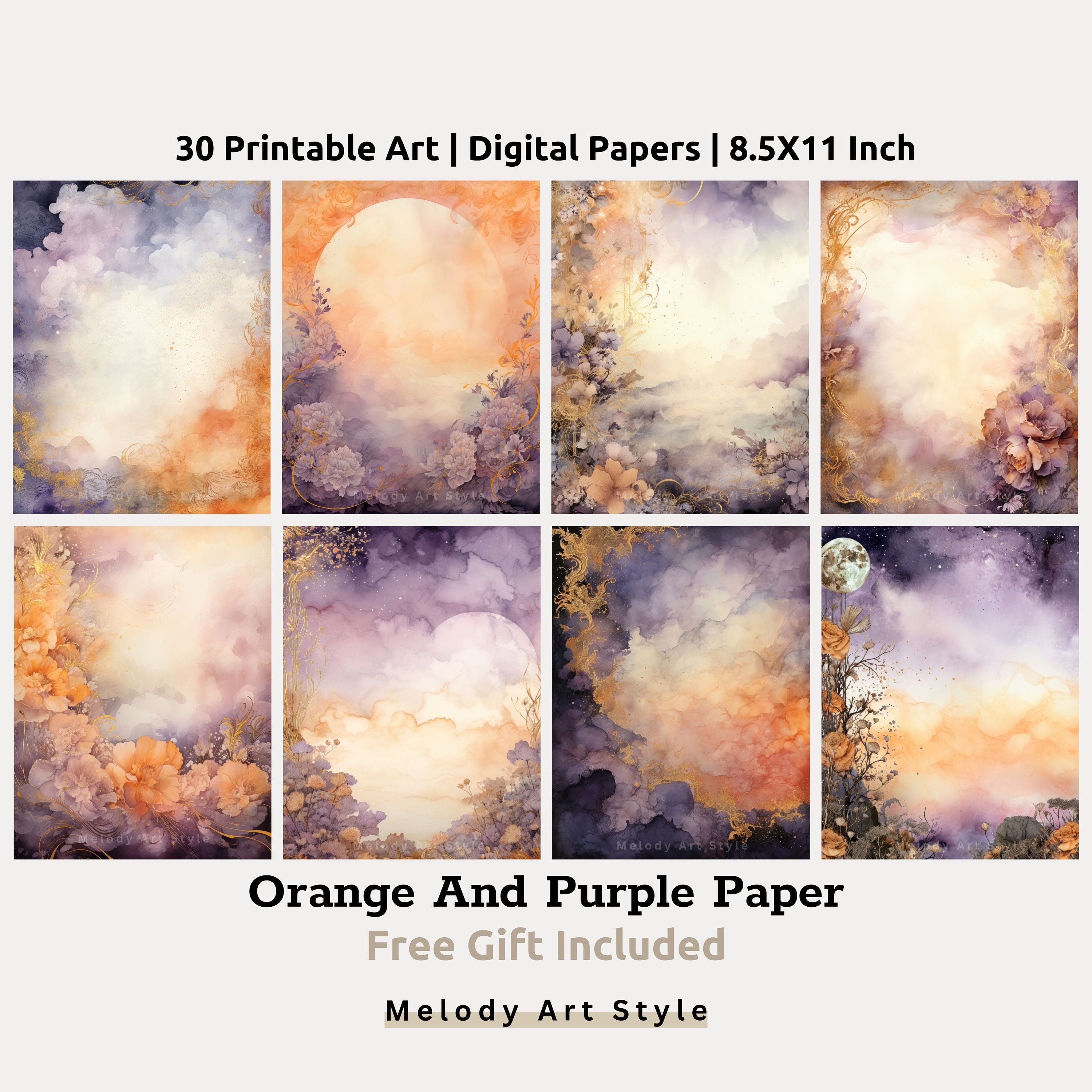 Orange and Purple Printable Art Watercolor Halloween Background Artwork ...