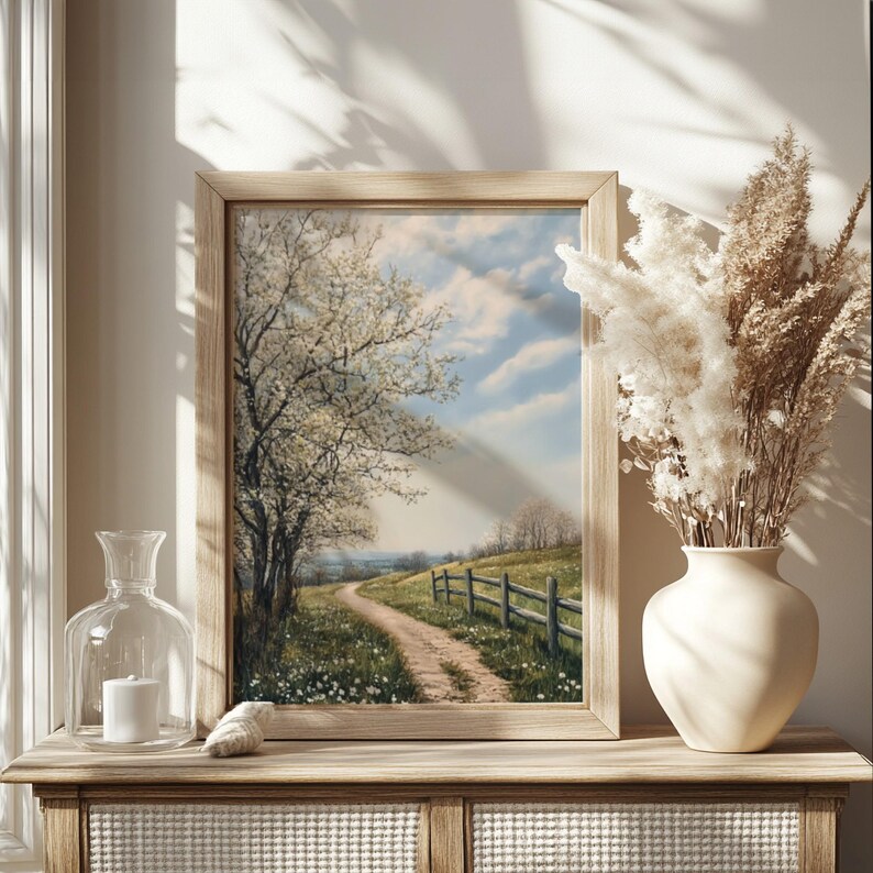 Spring Path Landscape Printable, Blooming Trees and Wildflowers Print ...