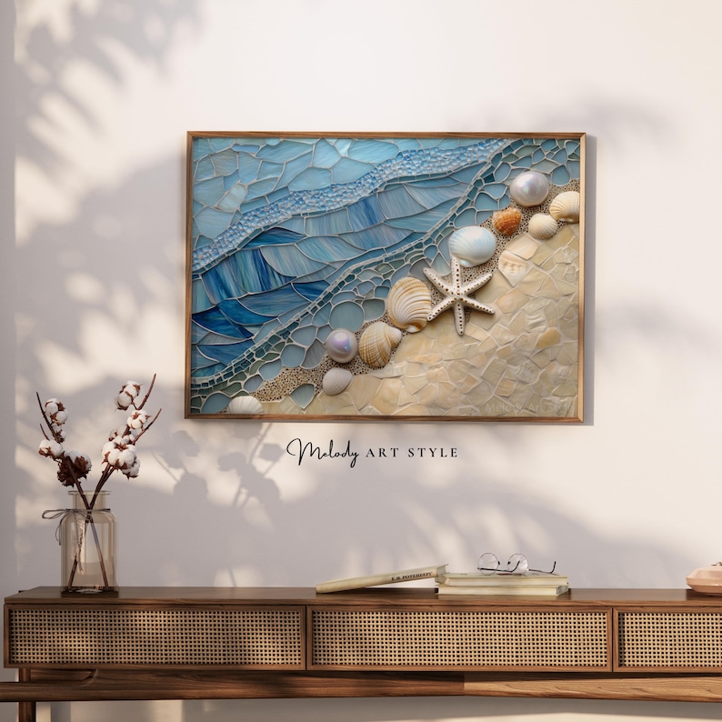 3D Beach Mosaic Wall Art Coastal Seashell and Starfish Printable ...