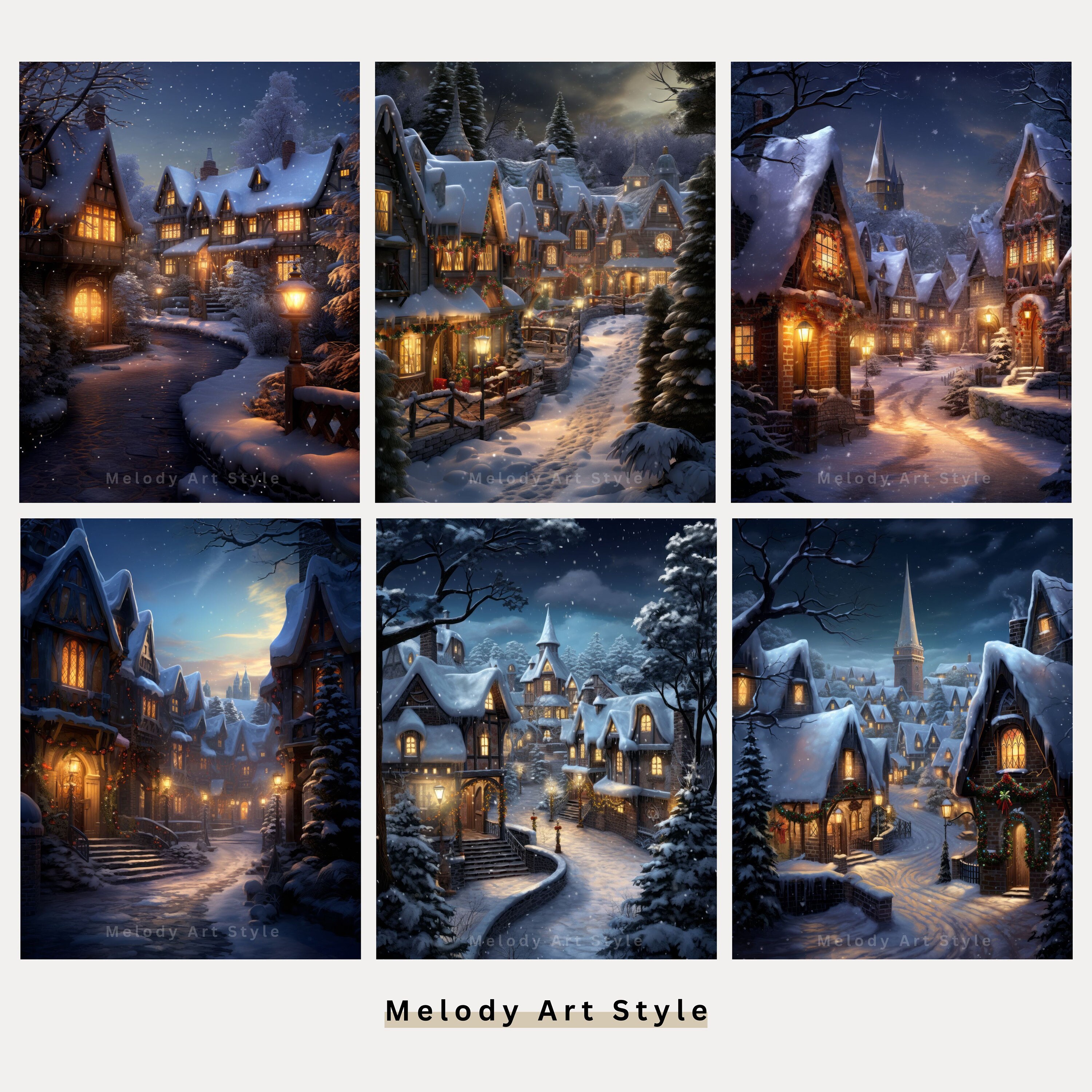 Christmas Village Printable Art, Holiday Winter Digital Paper ...