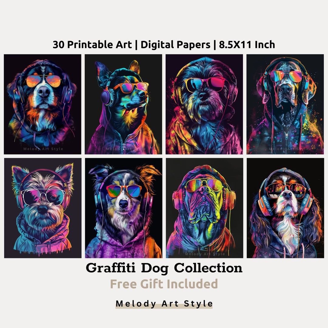 Graffiti Dog Printable Art, Junk Journal Pages, Dog Breeds Paper ...