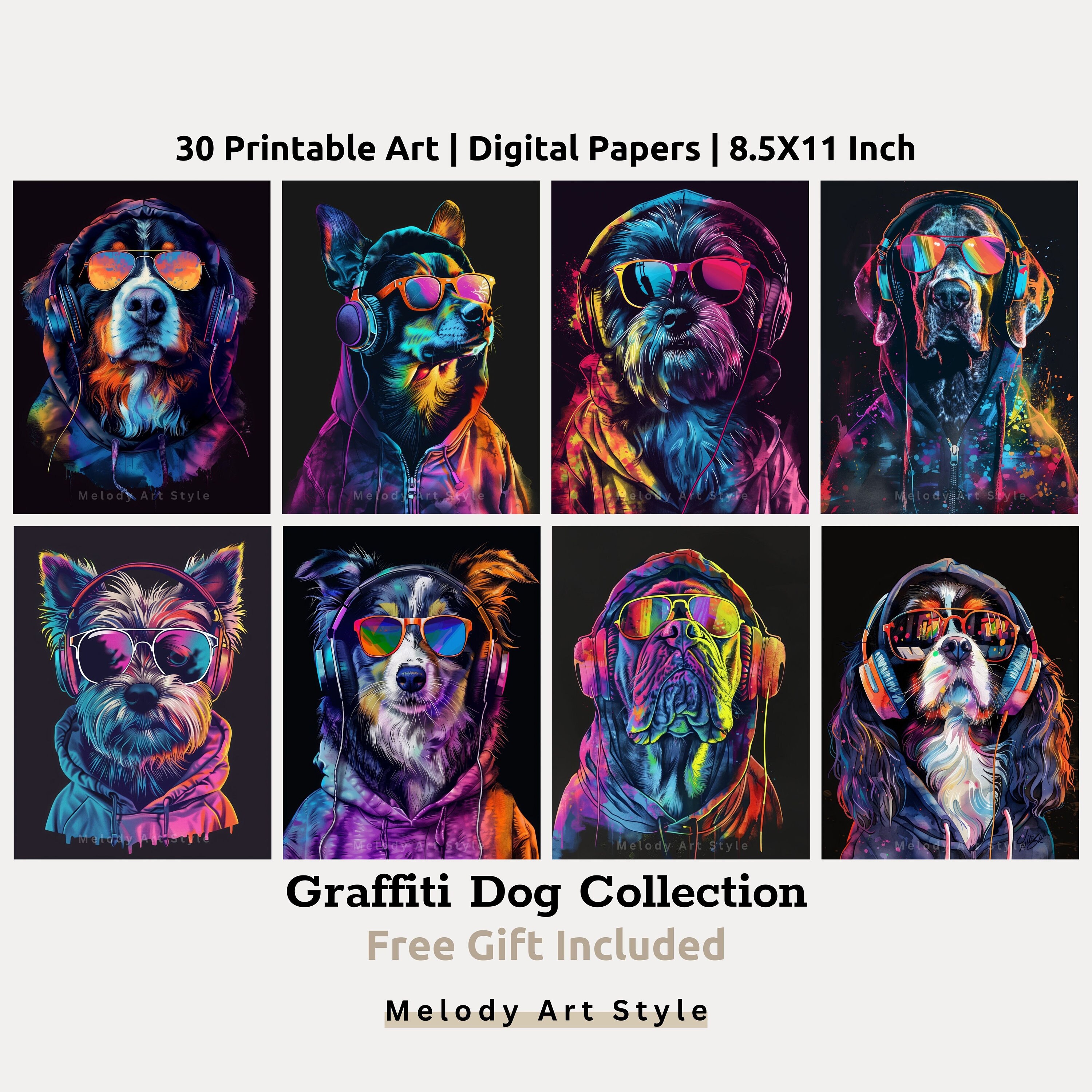Graffiti Dog Printable Art, Junk Journal Pages, Dog Breeds Paper ...