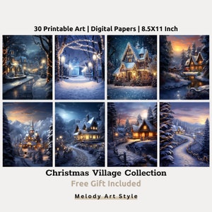 Christmas Village Printable Art, Holiday Winter Digital Paper ...