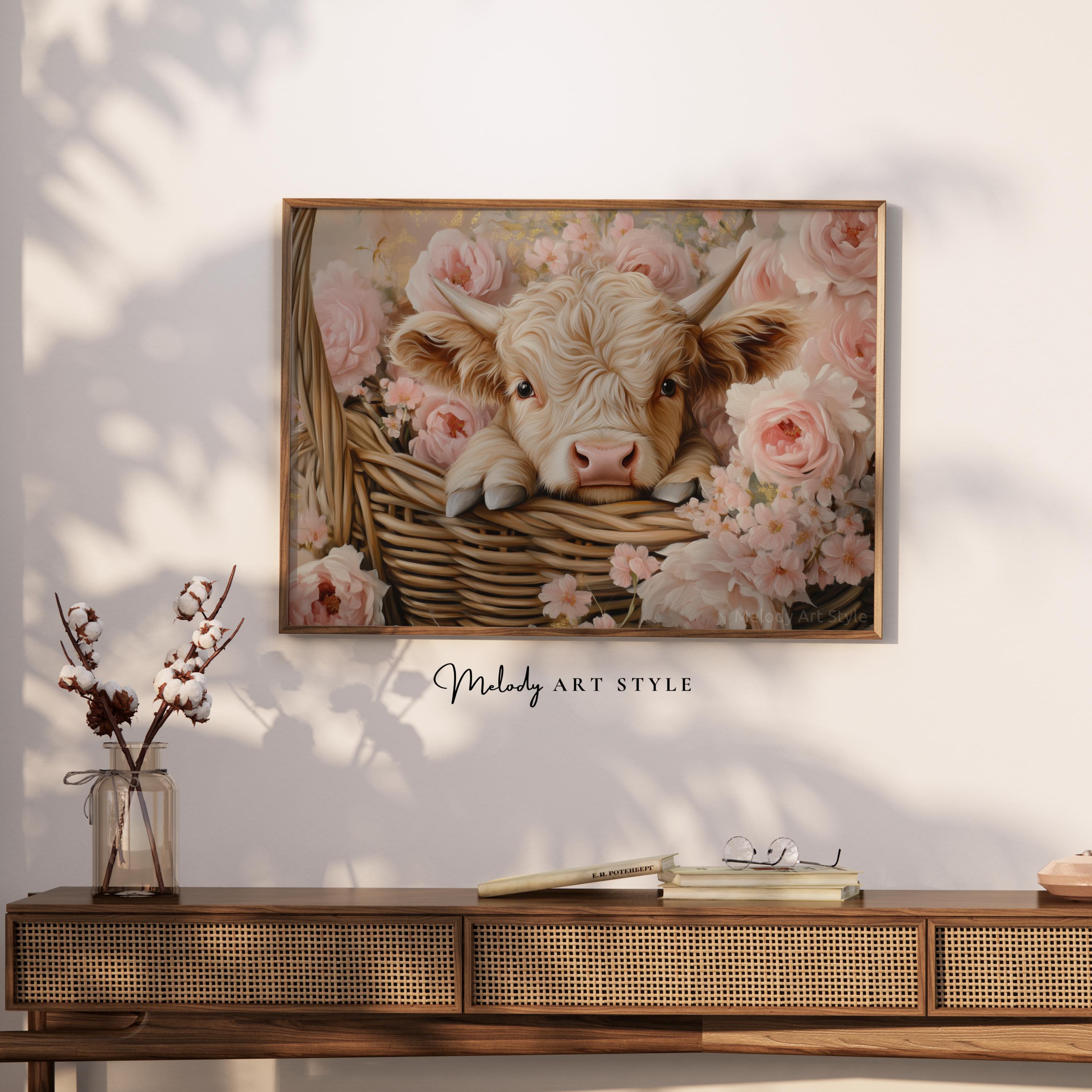 Highland Cow and Peonies Printable Art, Rustic Farmhouse Wall Decor ...