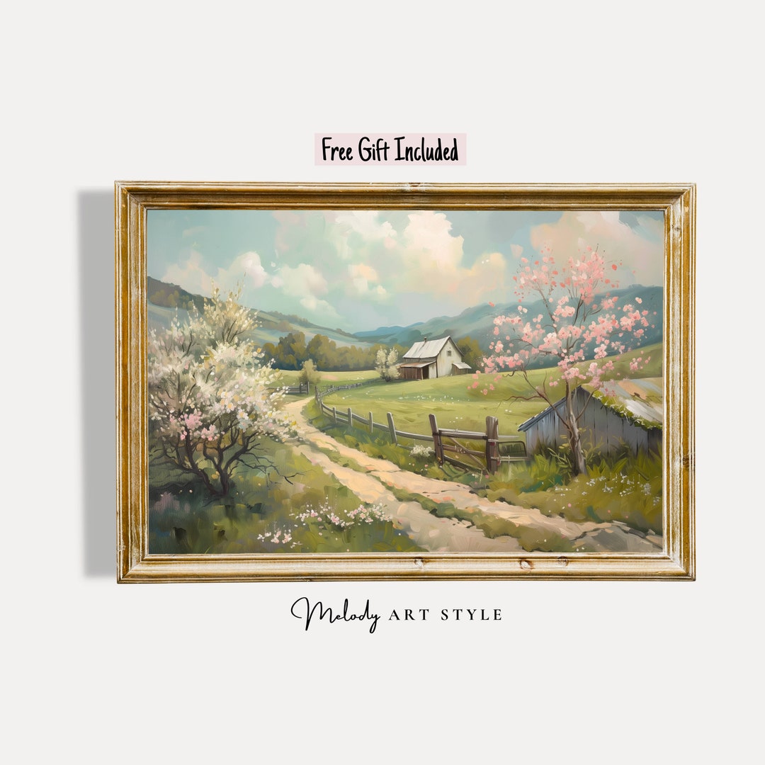 Spring Blossom Wall Art Vintage Pastoral Farmhouse Rustic Countryside ...