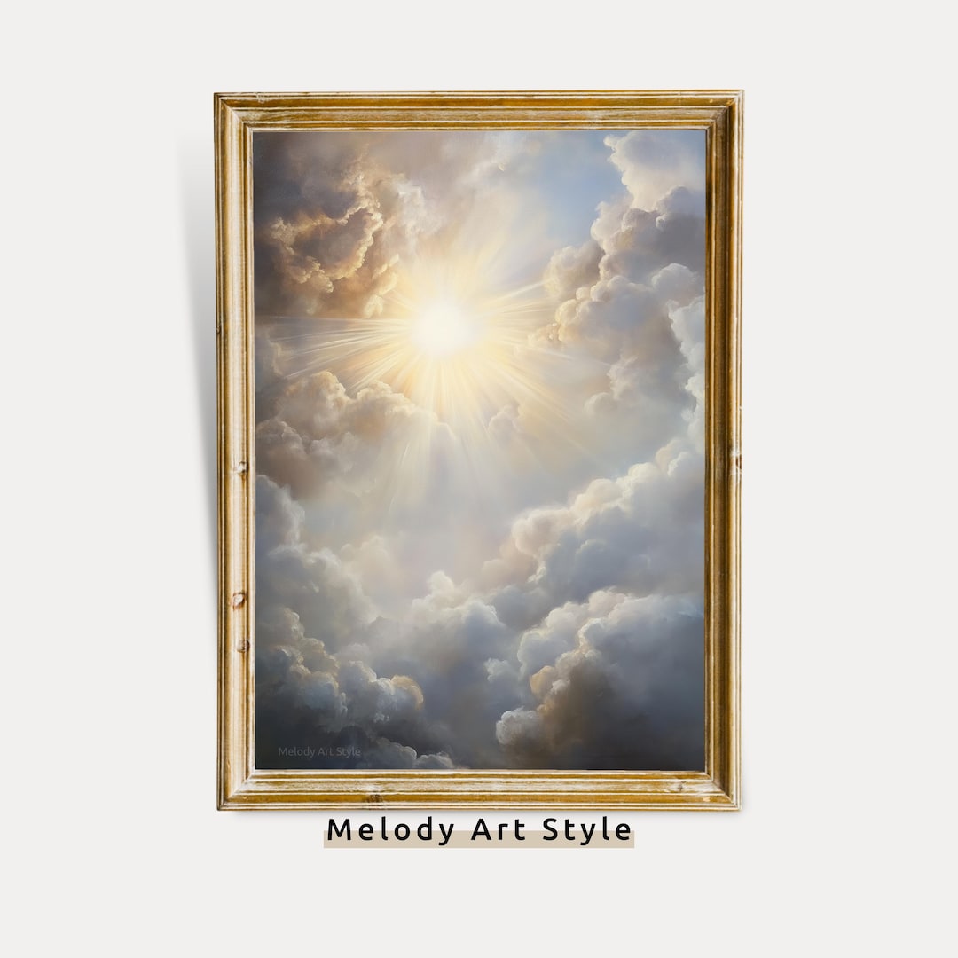 Divine Sunlight Art Print, Angelic Sky Painting, Ethereal Cloud Wall ...
