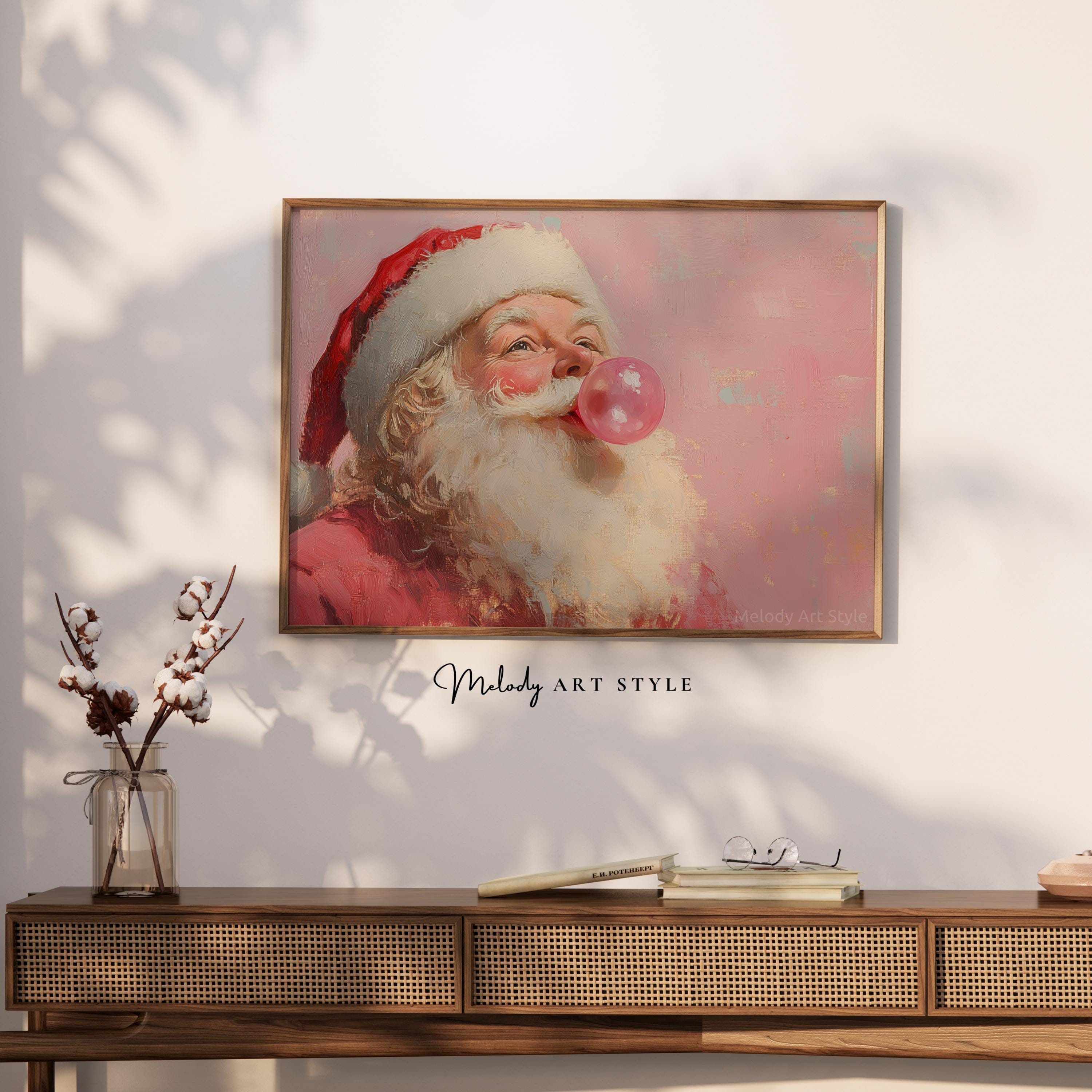 Pink Santa Printable Wall Art | Santa Claus Bubble Gum Oil Painting Fun ...