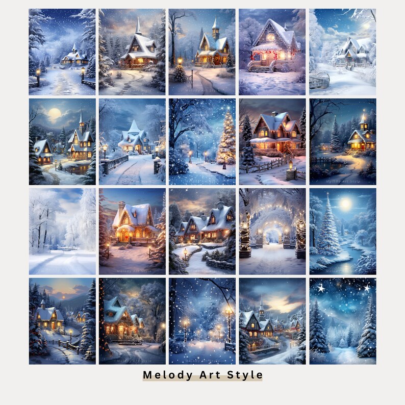 Christmas Village Print, Digital Paper Bundle, Winter Village Junk ...