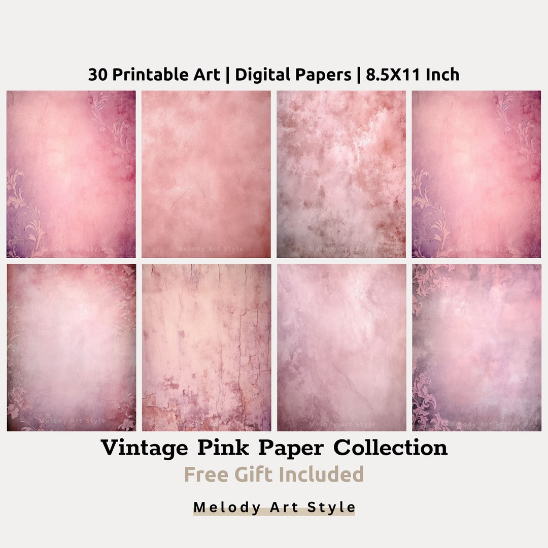 Pink Vintage Paper Texture Printable Art, Antique Background, Digital ...