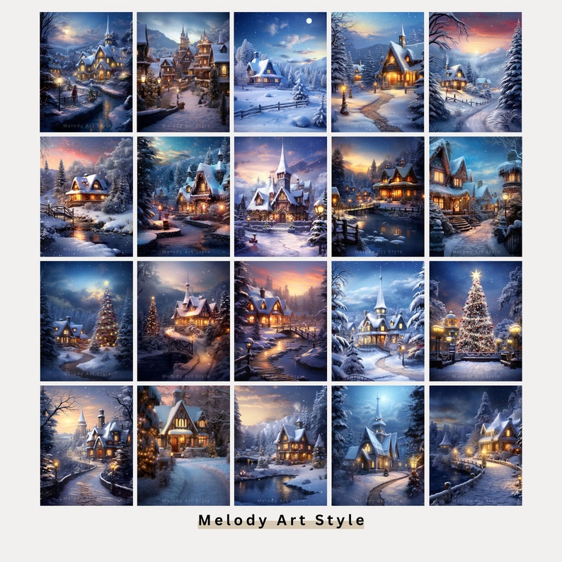 Christmas Village Print, Digital Paper Bundle, Winter Village Junk ...