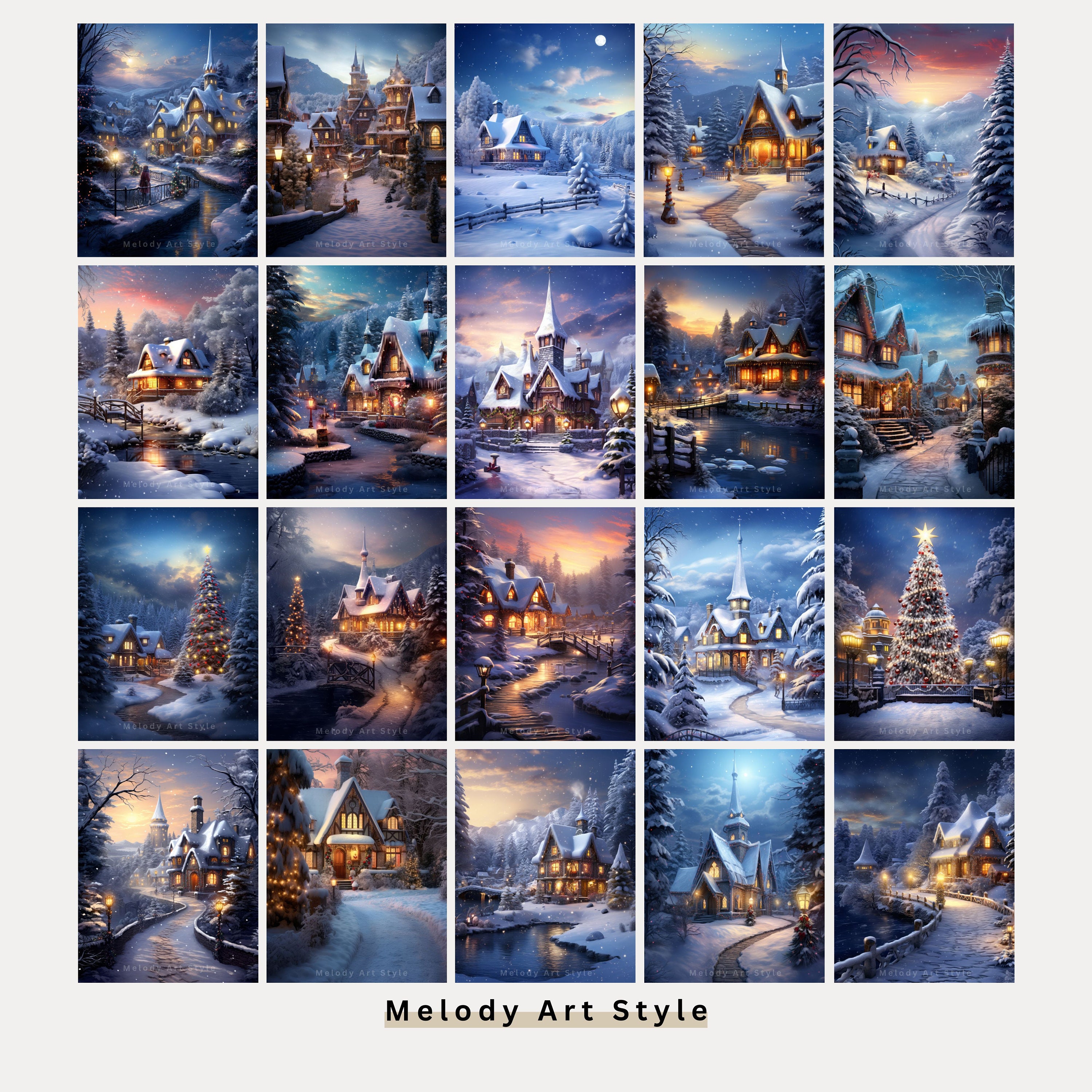 Christmas Village Print, Digital Paper Bundle, Winter Village Junk ...