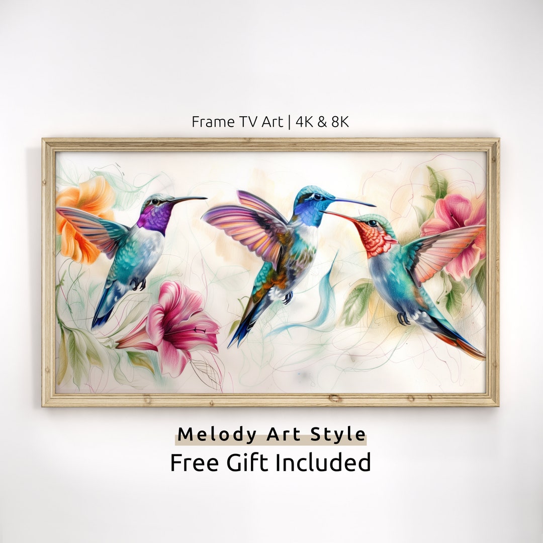 Hummingbird Art Frame TV Art 4K 8K Colorful Hummingbirds Floral Spring ...