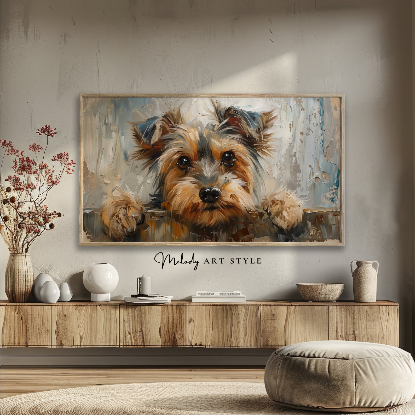 Yorkshire Terrier Art for Frame TV 4K 8K Rustic Decor Cute Pet Portrait ...