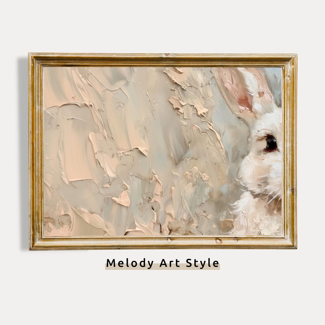Spring White Bunny Vintage Easter Oil Painting Print, Blush Chic Rabbit ...