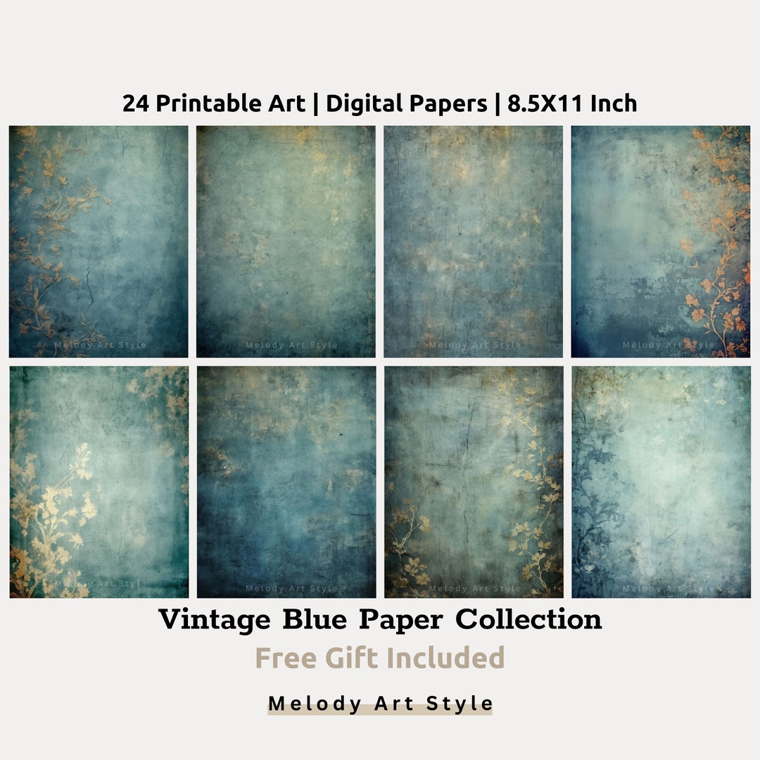 Blue Vintage Paper Texture Printable Art, Antique Background, Digital ...