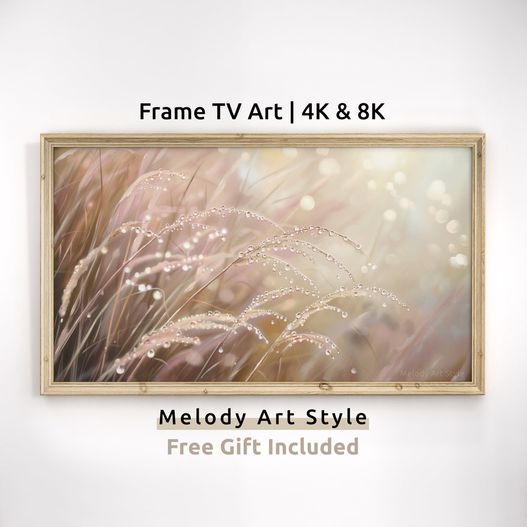 Serene Dewdrop Meadow Frame TV Art 4K 8K Vintage Dew on Wild Grass ...